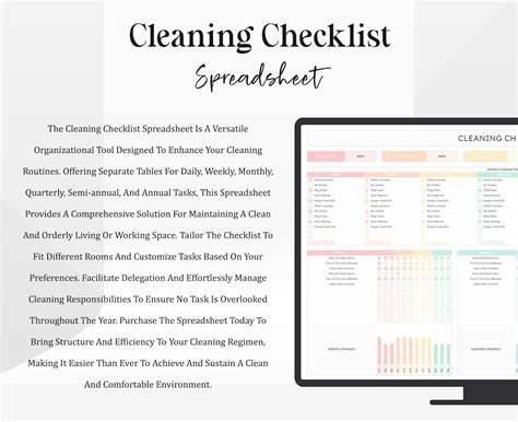 Cleaning Checklist Google Sheets House Chores Spreadsheet Annual Monthly Weekly Chore Chart