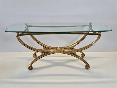 French Brass Sculpture Console Table With Faceted Glass Top 1990s
