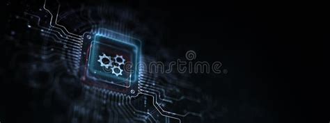 Gears Icon Representing Automation Illustrated On A Processor Stock