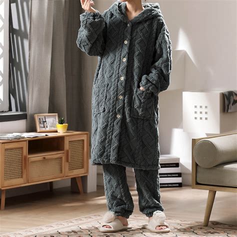 Viadha Pajama Set Women Coral Fleece Warm Pajamas Set Can Be Worn Out