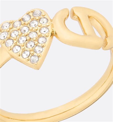 Cd Navy Ring Gold Finish Metal And Silver Tone Crystals Dior