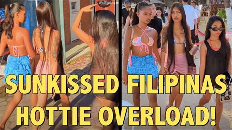 🇵🇭 Three Filipina Beauty Swimsuit Models Beach Walk And Talk Alona Off