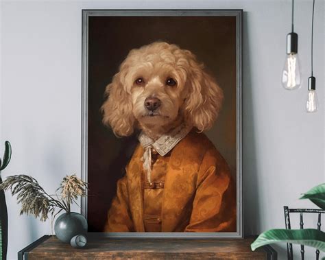 Golden Cockapoo Portrait Dog In Human Clothes Altered Art Print