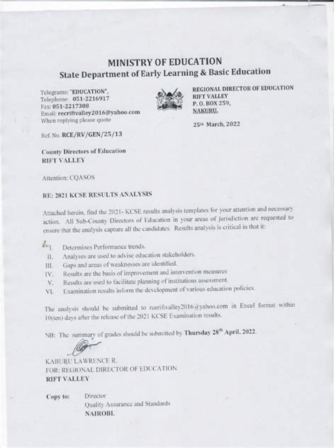 2021 Kcse Results Analysis Templates And Cov Letter Pdf