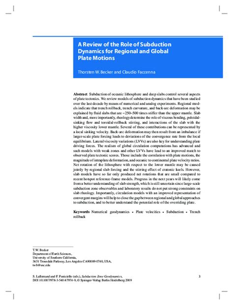 Pdf A Review Of The Role Of Subduction Dynamics For Regional And