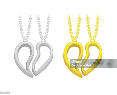 커플 목걸이 하트 러브 인 골드와 실버 심볼 세트 일러스트 레이 션 벡터 0명에 대한 스톡 벡터 아트 및 기타 이미지 0명