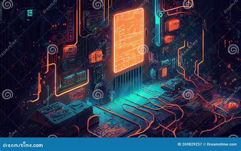 Cyberpunk Intricate Electronic Machine With Neon Light Circuit Boards