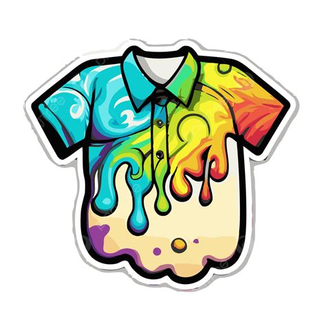 페인트 클립 아트로 만든 것처럼 보이도록 디자인된 전체 염료 셔츠 스티커 일러스트 벡터 고립 된 만화 넥타이 염색 셔츠와 스티커 디자인 상표 스티커 일러스트 Png