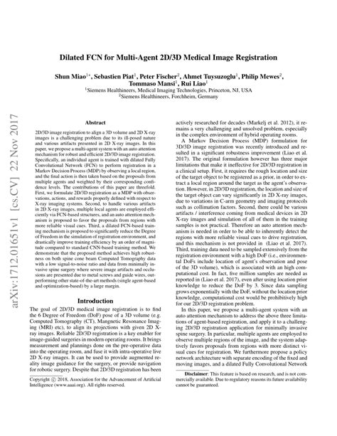 Pdf Dilated Fcn For Multi Agent 2d3d Medical Image Registration