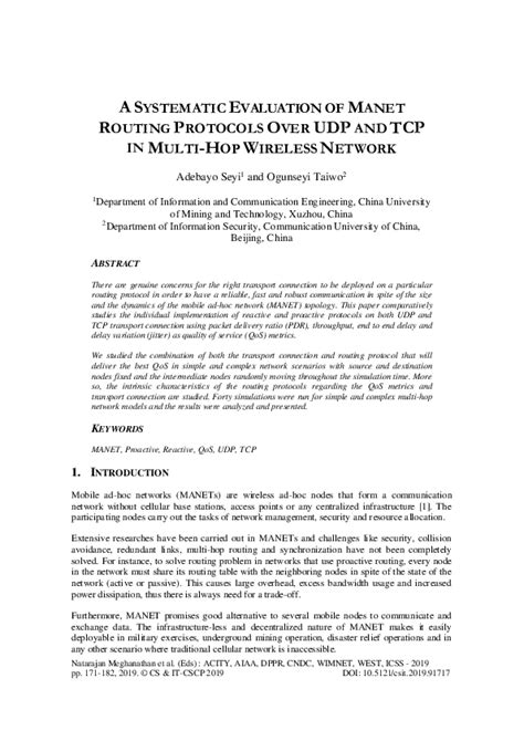 Pdf A Systematic Evaluation Of Manet Routing Protocols Over Udp And