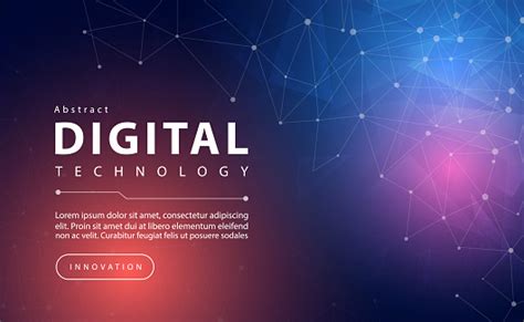 디지털 기술 배너 핑크 블루 배경 개념 기술 라인 조명 효과 추상 기술 혁신 미래 데이터 오렌지 하늘색 빅 데이터 라인 도트 연결 일러스트 레이 션 벡터 0명에 대한 스톡