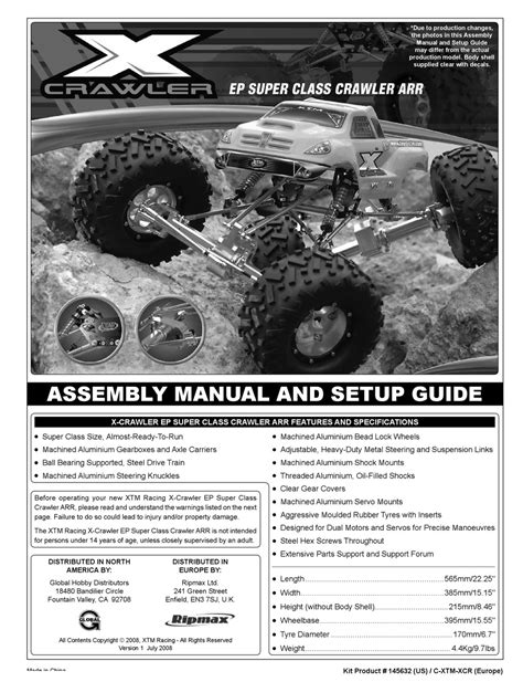 XTM RACING X CRAWLER EP SUPER CLASS CRAWLER ARR ASSEMBLY MANUAL AND SETUP MANUAL Pdf Download