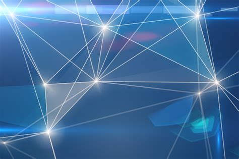 블록 체인 네트워크추상 밝은 파란색 배경에 점 연결 인터넷 연결 과학 기술 그래픽 디자인의 추상적 인 감각 3d 일러스트레이션