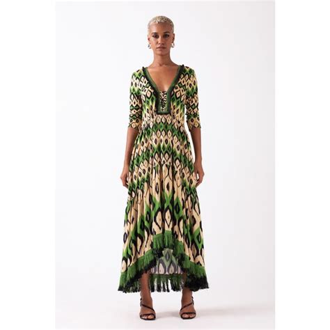 Kiara Green Black High Low Midi Dress With Fringe Lace Ash Eden