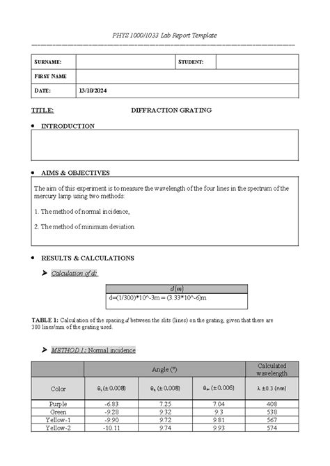 Exp08 Diffraction Grating Lab Reportuploaddocm Phys 10001033