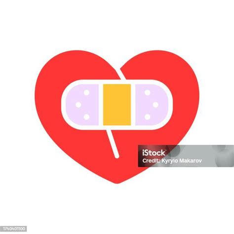 붕대 라인 아이콘이 있는 하트 관계 사랑 데이트 발렌타인 데이 연결 결혼 가족 감정 사업과 광고를 위한 흰색 배경에 벡터 컬러 아이콘 가족에 대한 스톡 벡터 아트 및 기타