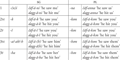 Direct Object Pronoun Suffixes And Example Verbs Download Scientific Diagram