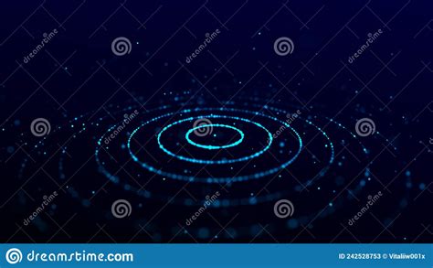 Abstract Blue Background Of Circular Flow Of Particles Digital Cyberspace Network Connections