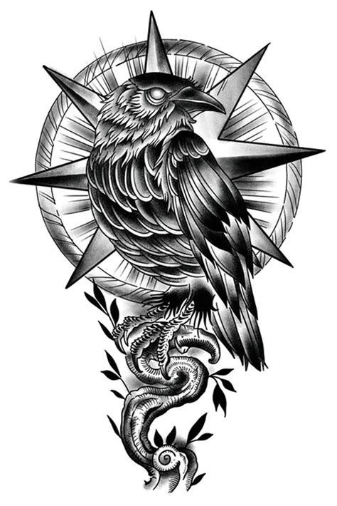 eight points star and crow quick temporary tattoos