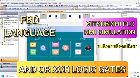 Gx Works2 And Or Xor Logic Gates Structured Project Fbd Language Mitsubishi Plc Hmi Simulation