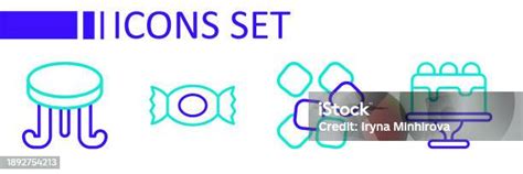 세트 라인 케이크 각설탕 사탕 및 커피 테이블 아이콘 벡터 달콤한 음식에 대한 스톡 벡터 아트 및 기타 이미지 달콤한 음식 등고선 디자인 Istock