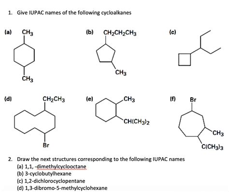 Solved 1 Give Iupac Names Of The Following Cycloalkanes Chз