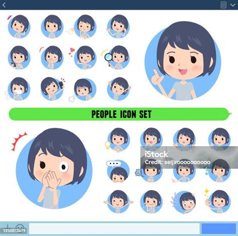 다양한 감정을 표현하는 무급 아바타 여성의 세트에 아이콘 형식 Brand Name Smart Phone에 대한 스톡 벡터 아트 및 기타 이미지 Brand Name