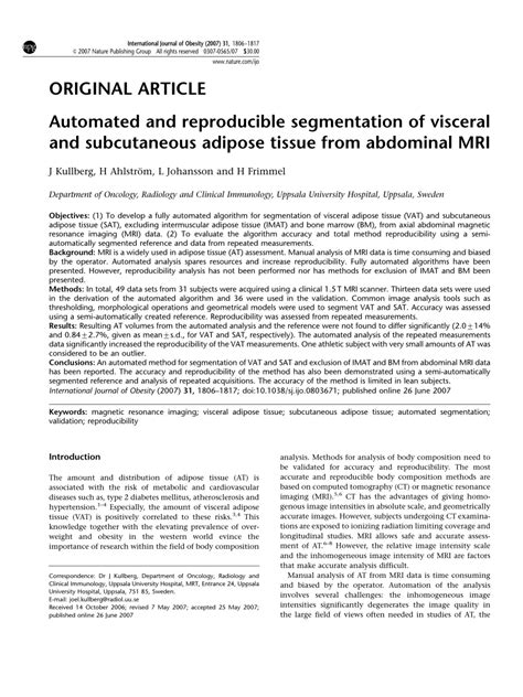 Pdf Automated And Reproducible Segmentation Of Visceral And Subcutaneous Adipose Tissue From