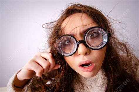 Funny Nerd Girl Working On Computer Photo Background And Picture For