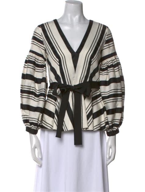 Alexis Striped V Neck Blouse White Tops Clothing Wex119781 The