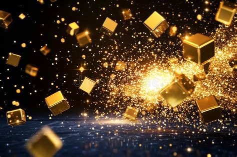Golden Cube Explosion Sparkling Gold Cubes Explode Against A Dark Background Creating A