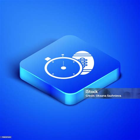 아이소메트릭 미식 축구 공과 스톱워치 아이콘은 파란색 배경에 격리 스포츠 장비 세트입니다 파란색 사각형 버튼입니다 벡터 일러스트레이션 개념에 대한 스톡 벡터 아트 및 기타