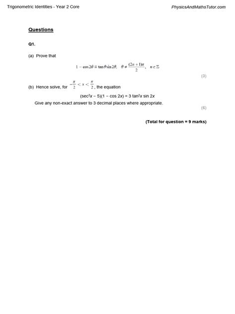 Trigonometric Identities Pdf Trigonometric Functions Elementary