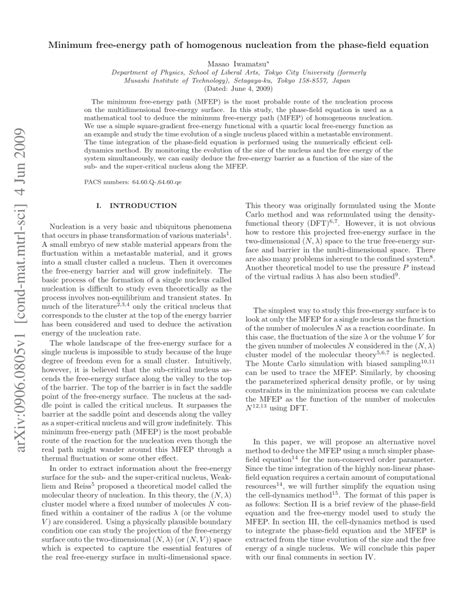 Pdf Minimum Free Energy Path Of Homogenous Nucleation From The Phase