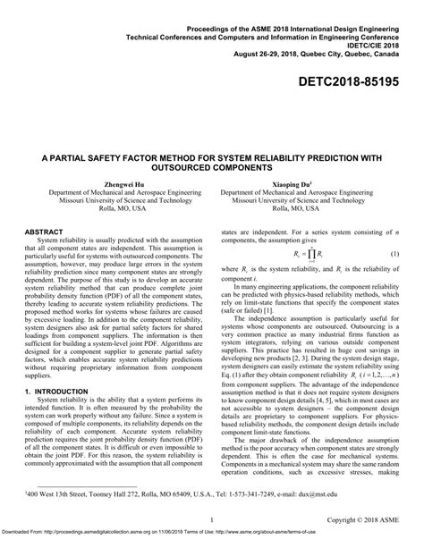 Pdf A Partial Safety Factor Method For System Reliability Prediction With Outsourced Components