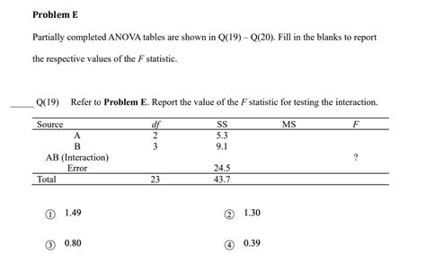 Solved Problem Epartially Completed Anova Tables Are Shown
