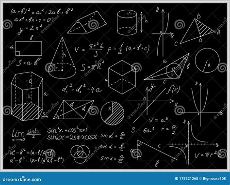 Blackboard Mathematical With Thin Line Shapes And Inscriptions Vector Stock Vector