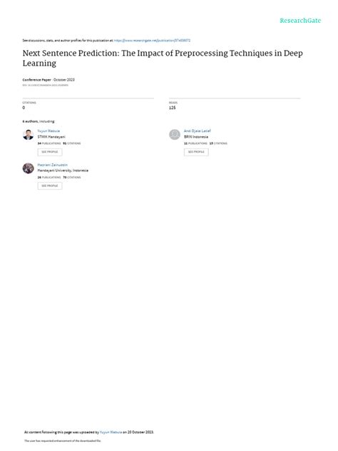 Next Sentence Prediction The Impact Of Preprocessing Techniques In Deep Learning Pdf Deep