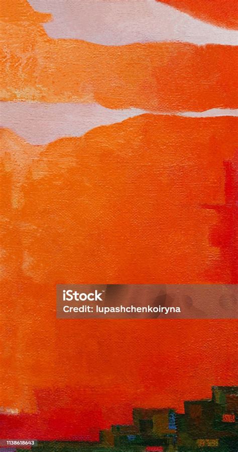 유행 여름 그림 현대 예술 작업 내 원래 추상 상징적 인 유화 캔버스 수직 장식 풍경 풍경 빨간색 하늘 수평선 구름 하늘과 땅 지구본에 대한 스톡 벡터 아트 및 기타 이미지