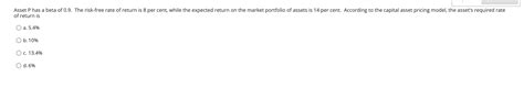 Solved Asset P Has A Beta Of 0 9 The Risk Free Rate Of