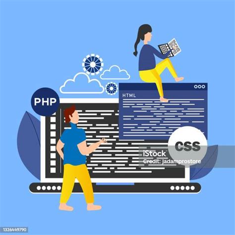 Flat Design Concept Programmer Coding Program Stok Vektör Sanatı And Php