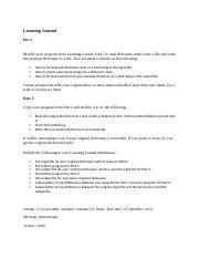 CS 1101 Unit 8 Assignment Docx Learning Journal Part 1 Modify Your Program From Learning