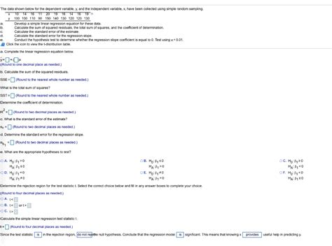 solved the data shown below for the dependent variable y