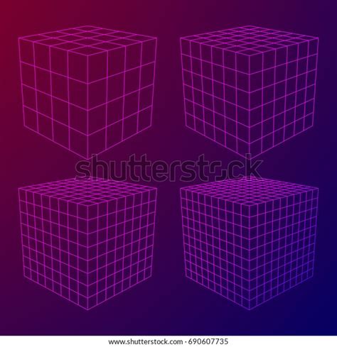 Wireframe Mesh Cube Differenr Resolution Connection Stock Vector Royalty Free 690607735