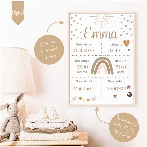 Birth Board Boho Birth Dates Poster Birth Poster Personalized Birth