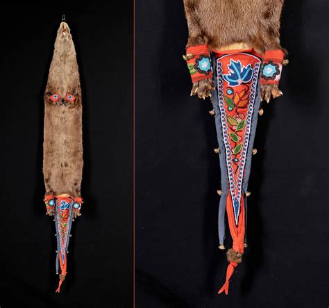 At Auction Rare 19th C Winnebago Beaded Otter Pelt Midewiwin Bag