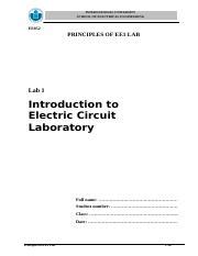 Introduction To Electric Circuit Laboratory Principles Of EE1 Course Hero