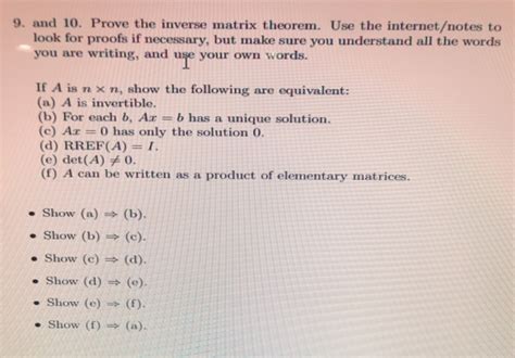 solved 9 and 10 prove the inverse matrix theorem use the