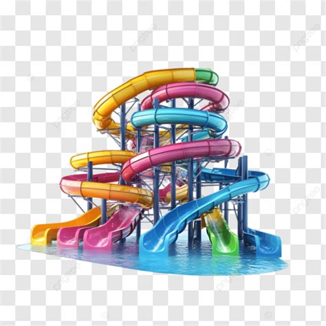 Colorful Water Slide In Amusement Park With Multiple Slides Water