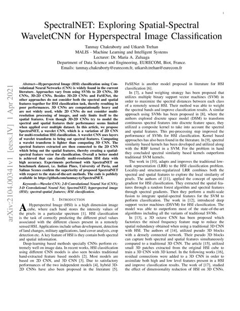 Spectralnet Exploring Spatial Spectral Waveletcnn For Hyperspectral Image Classification Deepai